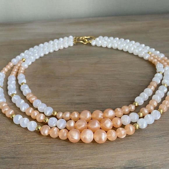 Monet | Jewelry | Vintage Monet 6 Strand Pink Gold Tone Beads No Metal ...
